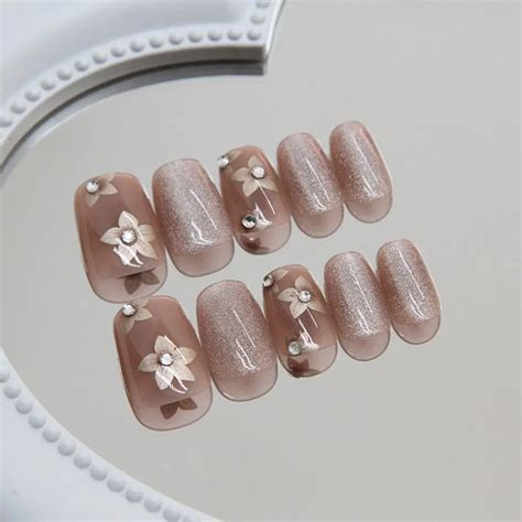 Французские накладные ногти модные цветы кошачий глаз полное покрытие накладные ногти