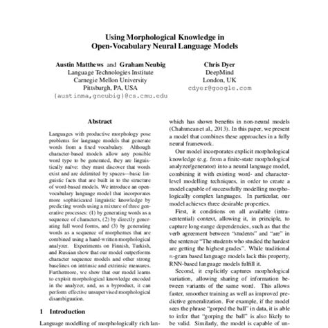 Using Morphological Knowledge In Open Vocabulary Neural Language Models Acl Anthology