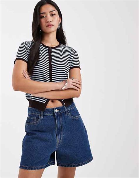 Pieces Mid Waist Denim Shorts In Medium Blue Asos