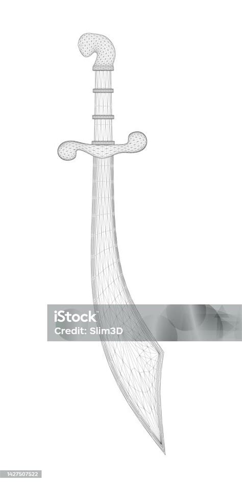 흰색 배경에 고립 된 검은 선에서 고대 검의 와이어 프레임 해적 검 정면보기 3d 벡터 일러스트레이션 3차원 형태에 대한 스톡 벡터 아트 및 기타 이미지 Istock