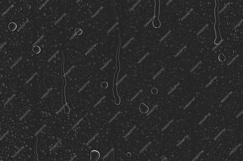검은 유리 배경 3d에 격리된 맑은 물 방울 응축 또는 빗방울이 어두운 창 표면 젖은 유체 질감에 현실적인 순수 아쿠아 얼룩 패턴 이슬을 렌더링합니다 프리미엄 사진