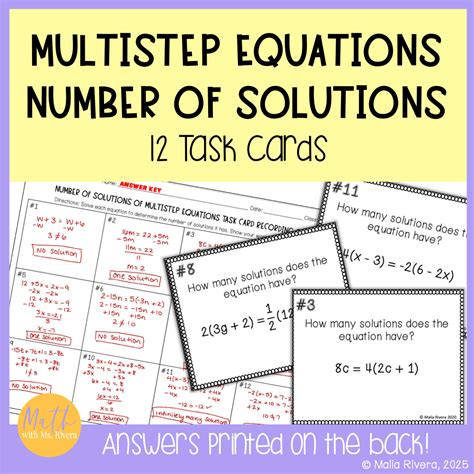 Solving Multi Step Equations Number Of Solutions Task Cards Activity
