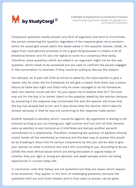 A Mistake Of Arguing From Contradictory Premises Free Essay Example