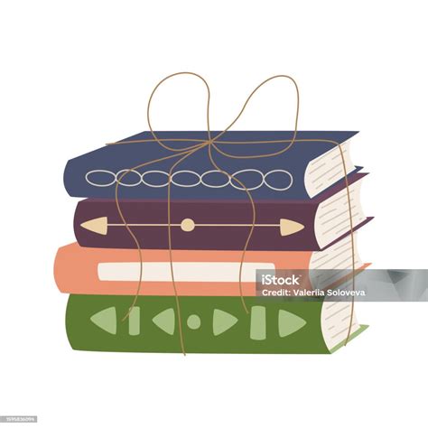 양장본 책 더미 밧줄로 묶인 교과서 더미 독서 학습 교육을 좋아하는 사람들을 위한 다양한 책 흰색 배경에 분리된 평면 만화 벡터 그림 개념에 대한 스톡 벡터 아트 및 기타