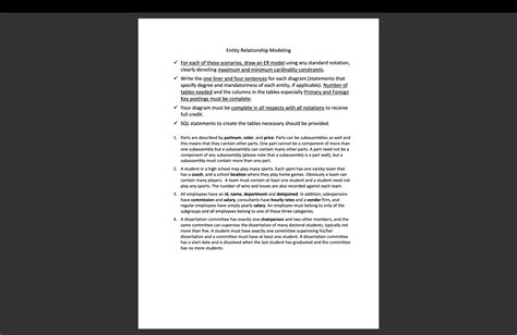 Solved Entity Relationship Modeling For Each Of These Scenarios