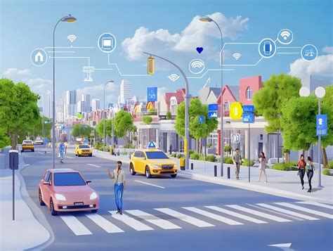 Smart City Street Pedestrian Crossing Connected Devices Background