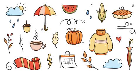 Premium Vector Autumn Doodle Vector Set Hand Drawn Doodle Sketch