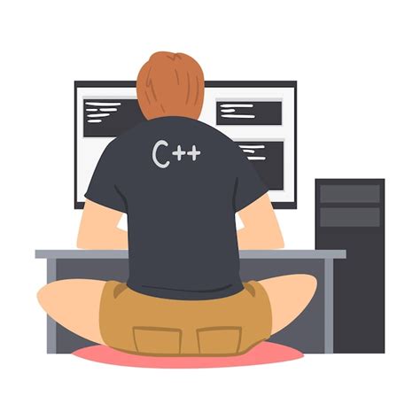 Premium Vector Man Web Developer Or Programmer Working In Front Of Computer Screen Vector