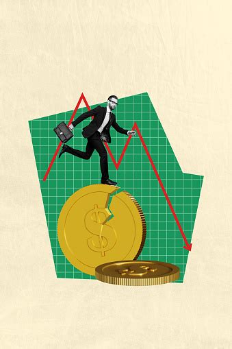 복합 트렌드 아트 워크 3d 스케치 이미지 사진 콜라주 상인 사업 돈 부러진 젊은이 실행 거대한 동전 화살 실업가 25 29세에 대한 스톡 사진 및 기타 이미지 Istock