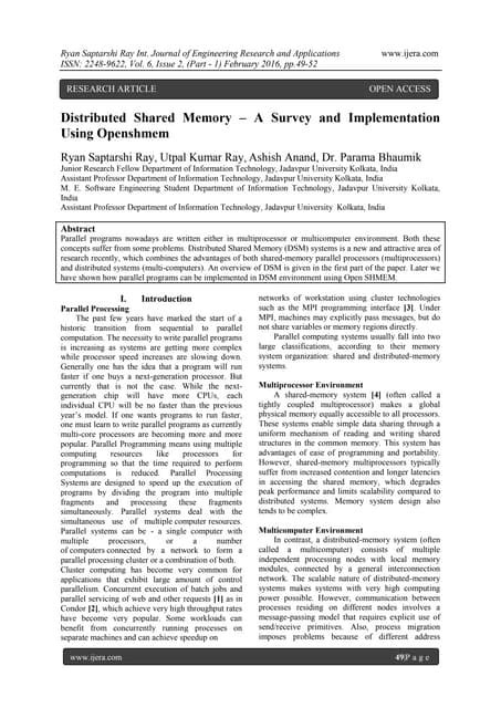 Distributed Shared Memory A Survey And Implementation Using Openshmem