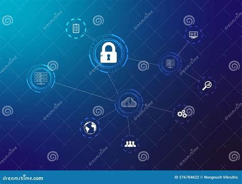 Cyber Security And Data Protection Concept With Icons And Connected Lines Digital Technology