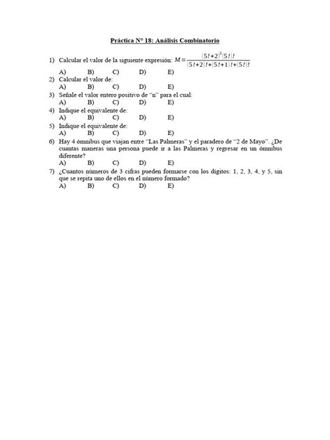 Práctica N° 18 Análisis Combinatorio Pdf