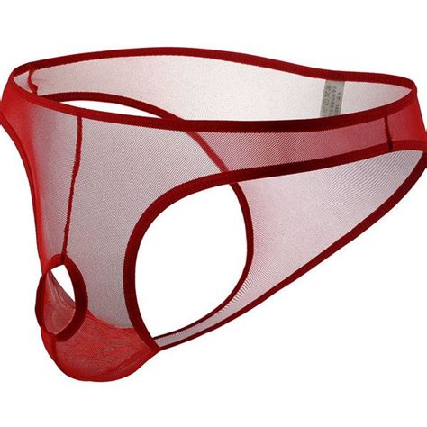 Sexy Pierced See Through Mesh Underwear For Man Briefs Underpants High Rise Mens Lingerie G