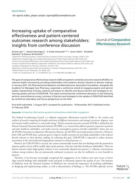 Pdf Increasing Uptake Of Comparative Effectiveness And Patient Centered Outcomes Research