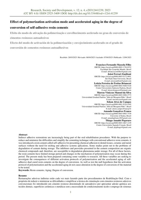 Pdf Effect Of Polymerization Activation Mode And Accelerated Aging In The Degree Of Conversion