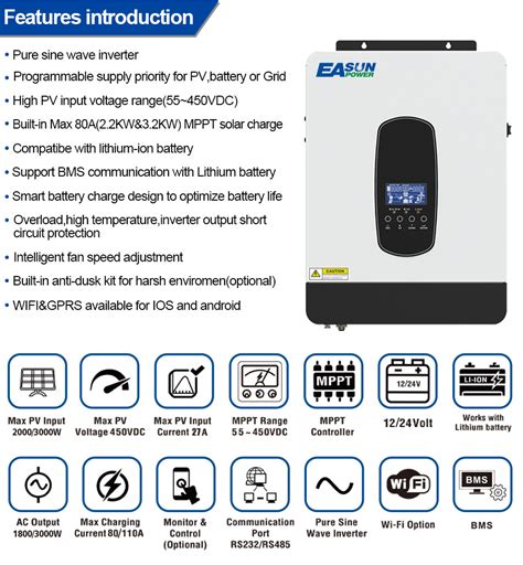 Easun Power 2 2kva 12v Mppt Solar Inverter Pv Power 2000w