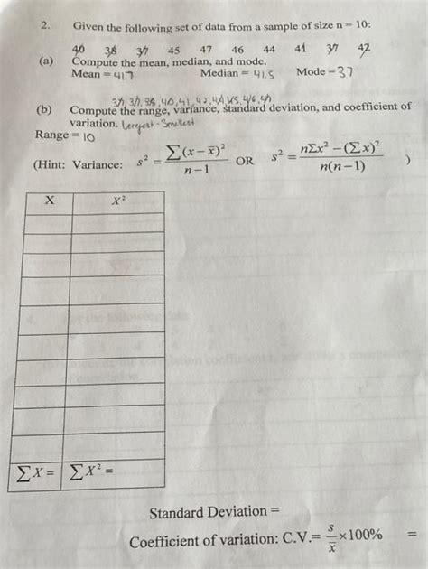 solved 2 given the following set of data from a sample of