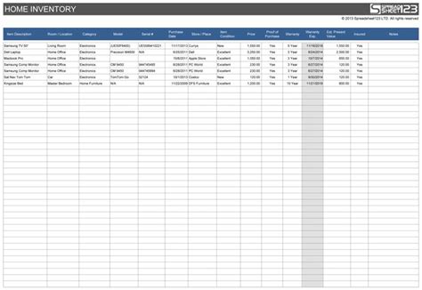 Home Inventory Spreadsheet For Excel