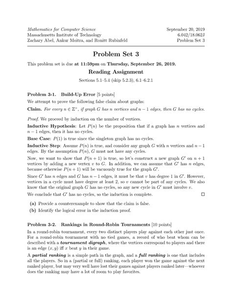Problem Set Problems Mathematics For Computer Science September Massachusetts