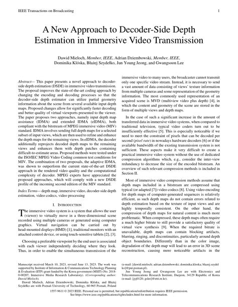Pdf A New Approach To Decoder Side Depth Estimation In Immersive
