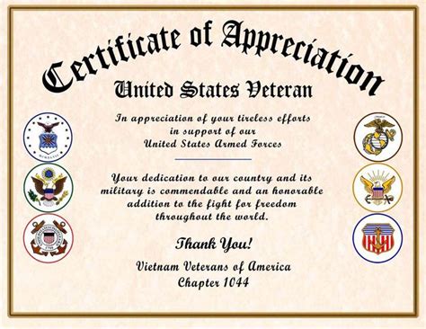 Free Printable Veterans Certificate Of Appreciation Printable