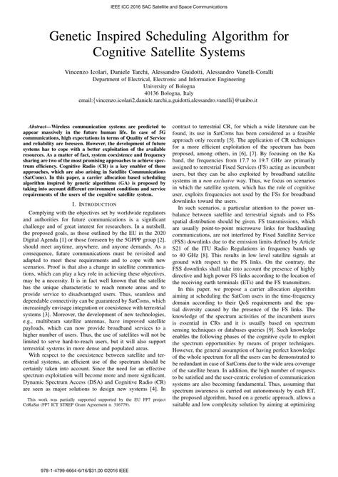 Pdf Genetic Inspired Scheduling Algorithm For Cognitive Satellite Systems