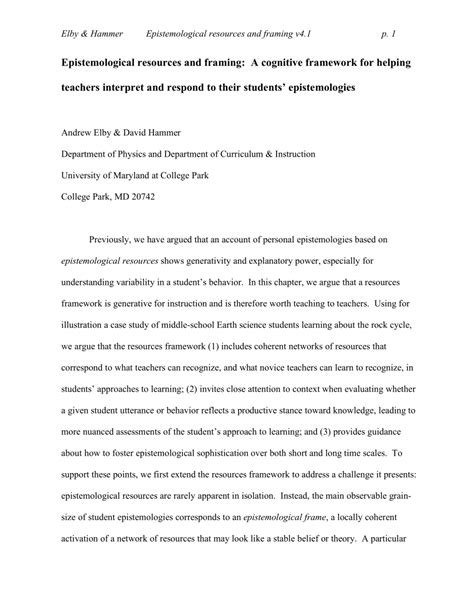 Pdf Epistemological Resources And Framing A Cognitive Framework For Helping Teachers