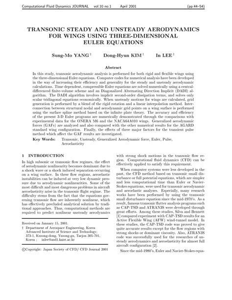 Pdf Transonic Steady And Unsteady Aerodynamics For Wings Using Three Dimensional Euler Equations