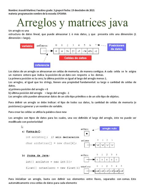 Arreglos Y Matrices Java Pdf Estructura De Datos De Matriz Matriz Matemáticas