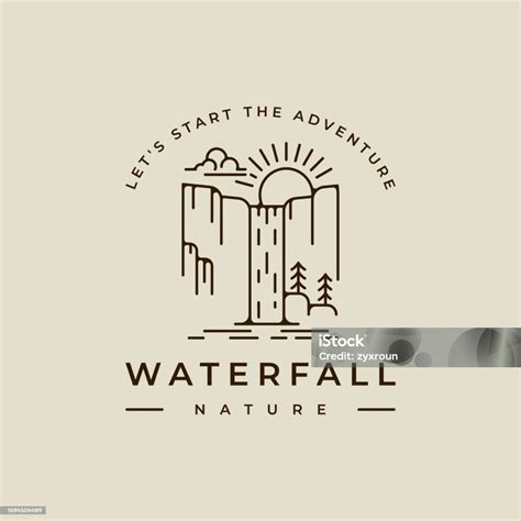 폭포 로고 라인 아트 벡터 일러스트레이션 템플릿 아이콘 그래픽 디자인입니다 자연과 모험의 단순한 미니멀리스트는 타이포그래피 스타일로 환경 여행 사업을 위한 상징입니다 폭포에