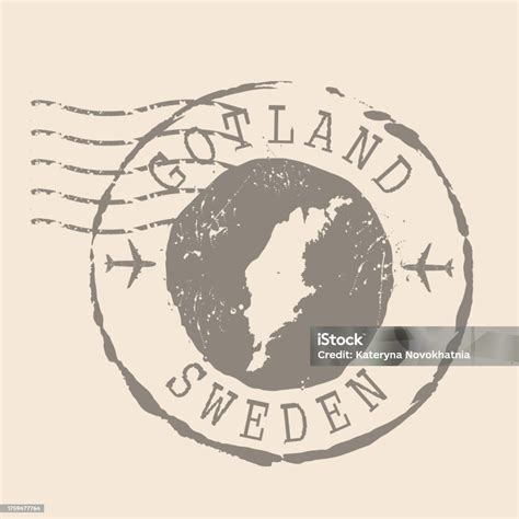 고틀란드의 우표 우편 지도 실루엣 고무 씰 복고풍 여행을 디자인하십시오 Seal Map Gotland Of Sweden 그런지 디자인 주당순이익10 0명에 대한 스톡 벡터