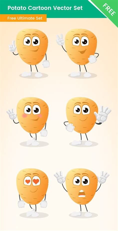 Potato Cartoon Vector Set Vector Characters Cartoons Vector Cute
