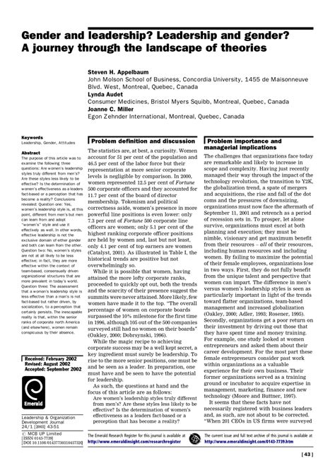 Pdf Gender And Leadership Leadership And Gender A Journey Through