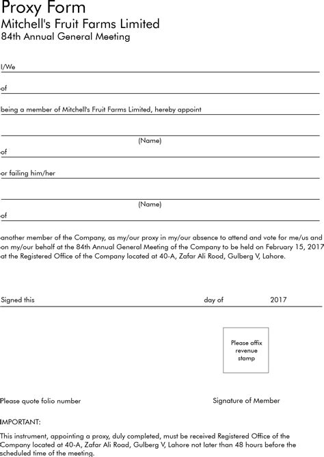 Proxy Form Mitchell S Fruit Farms Limited