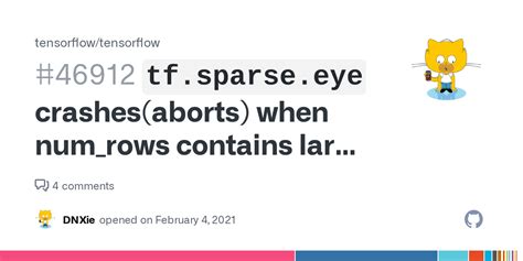 `tf sparse eye` crashes aborts when num rows contains large number