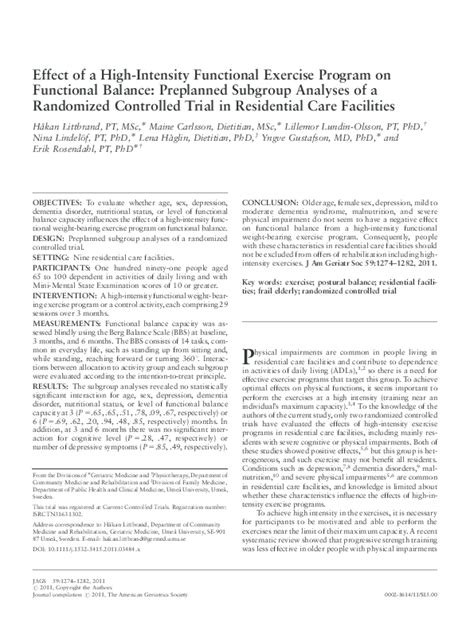 Pdf Effect Of A High Intensity Functional Exercise Program On Functional Balance Preplanned