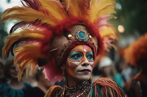 Premium Ai Image Costumed Creative Carnival With Feathers Generate Ai