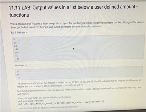 Solved 1111 Lab Output Values In A List Below A User