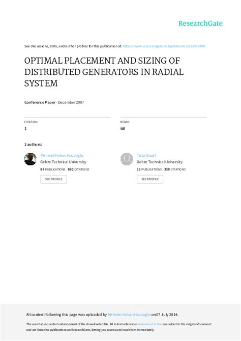 Pdf Optimal Placement And Sizing Of Distributed Generation On Radial Feeder With Different