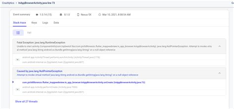 Inappbrowseractivityoncreate Nullpointerexception Attempt To Invoke Virtual Method Javalang