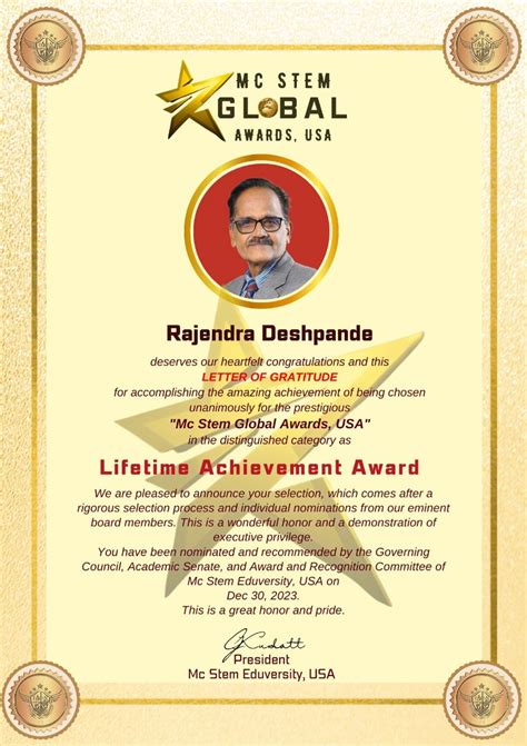 Congratulations Rajendra Deshpande Thanks Chamber Of Marathwada Industries And Agriculture