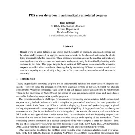Pos Error Detection In Automatically Annotated Corpora Acl Anthology
