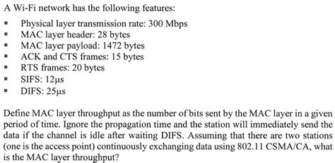 Solved A Wi Fi Network Has The Following Featuresphysical Solved A Wi Fi Network Has The Following Featuresphysical