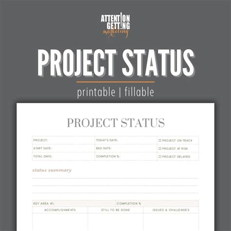 Project Status Printable PDF Project Status Report Project Status Template Digital Download