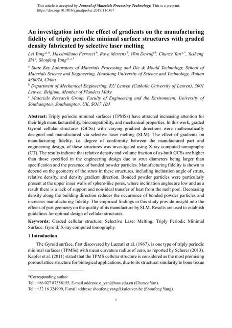 Pdf An Investigation Into The Effect Of Gradients On The Manufacturing Fidelity Of Triply