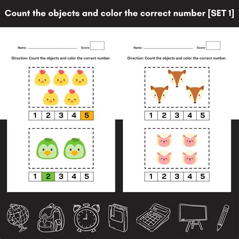 Count The Objects And Color The Correct Number Set 1 Counting
