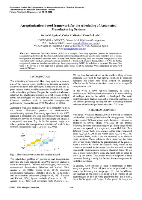 Pdf An Optimization Based Framework For The Scheduling Of Automated