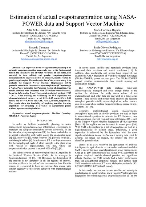 Pdf Estimation Of Actual Evapotranspiration Using Nasa Power Data And Support Vector Machine