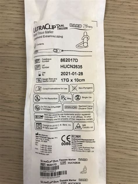 New Bard 862017d Ultraclip Dual Trigger Breast Tissue Marker Ultrasound