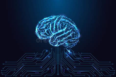Artificial Intelligence And Neural Technology Concept With Glowing Brain And Circuit Board